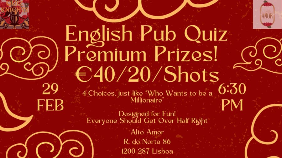 Quiz Knights English Pub Quiz Style Trivia Night - Eventos em Lisboa